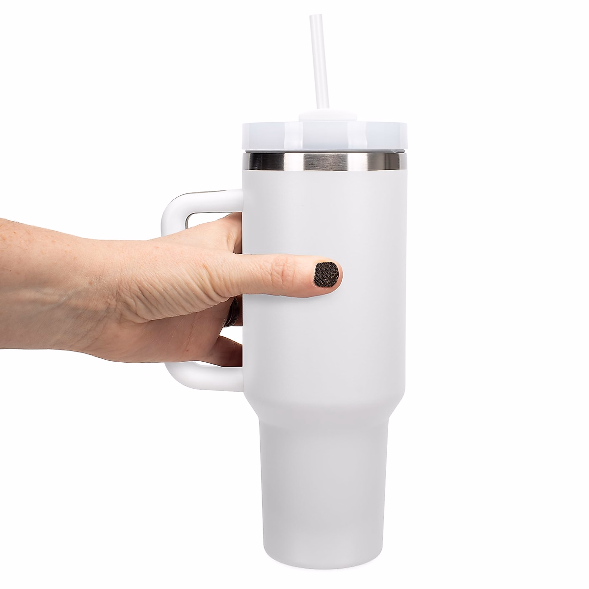 Elanze Designs Giraffe Growing Wildflower Animal Floral Motif 40 Oz. Stainless Steel Water Bottle Coffee Mug, Spill & Leak Resistant, Travel Tumbler with Handle, Lid & Straw, White