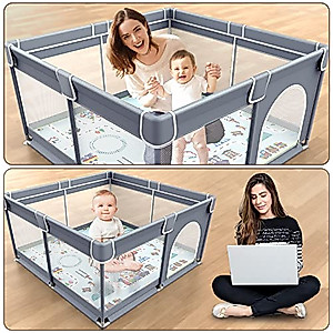 VANCLE Baby Playpen with Mat, Playpen for Babies and Toddlers, Large Baby Fence Play Area Baby Play Yards Play Pens for Kids Indoor & Outdoor Activity Center (50"x50", Gray)