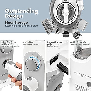 Neakasa by neabot P2 Pro Dog Grooming Kit, Clippers Vacuum Suction 99% Hair, Pet with 5 Proven Tools, 2L Large-Capacity Easy Empty Dustbin for Dogs Cats Animals (Grey-White)