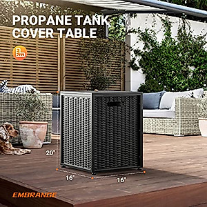 EMBRANGE Propane Metal Tank Cover Table for Gas Fire Pits, Hides Any Standard 20lb Propane Tanks, 16-inch Hideaway Table with Side Handles, Black