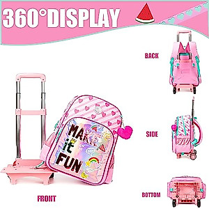 ZBAOGTW Rolling Backpack for Girls Kids Backpack with Wheels for School Trolley Rolling Backpack for Kindergarten Elementary