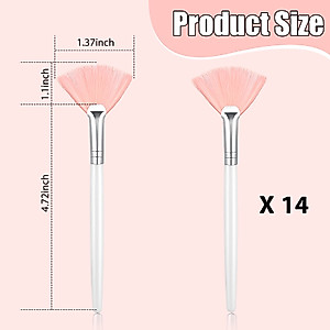 Patelai 14 Pieces Fan Brushes Applicator, Mask Brushes for Facial Makeup Tools for Face Cosmetic(Pink)