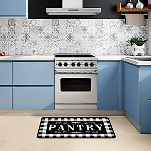 Buffalo Plaid Pantry Kitchen Rug 40 x 20 Inch Non-Slip Cushioned Comfort Entryway Door Mats Perfect Carpet for Home Decor