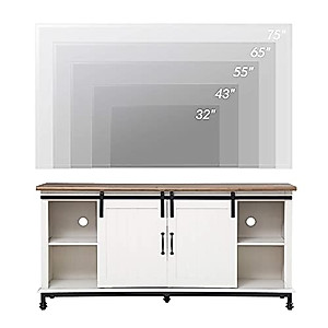 WAMPAT Farmhouse Sliding Barn Door TV Stand for TVs Up to 65" with Furniture Safety Straps, Mordern Entertainment Center with Storage Cabinet, Adjustable Shelves Hard Metal Legs, 58 inch