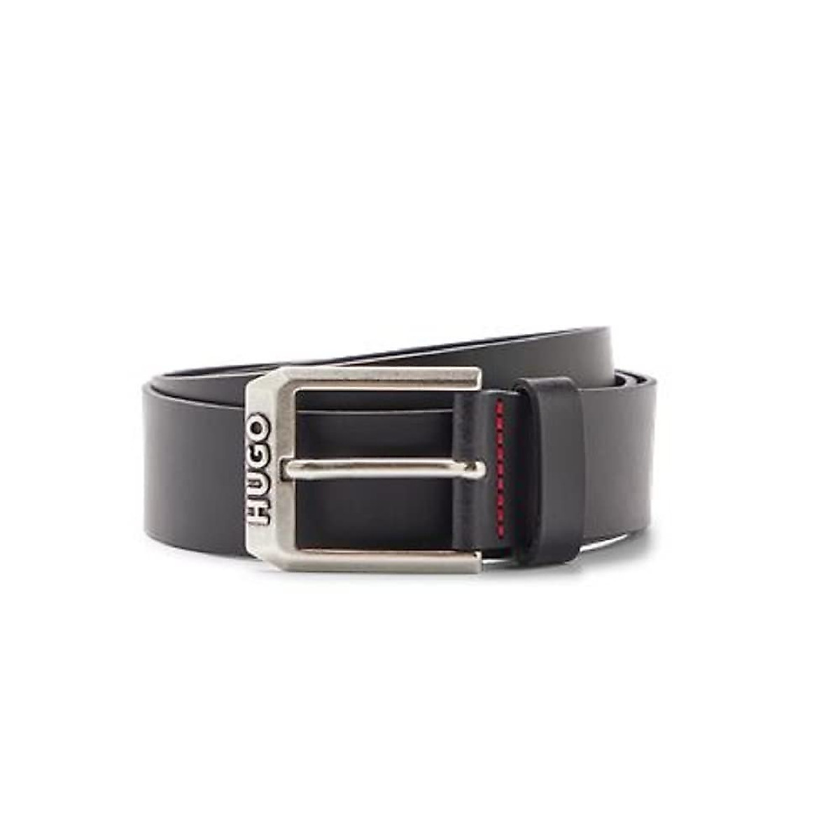 HUGO Men's Logo Buckle Leather Belt, Black Oil, one Size