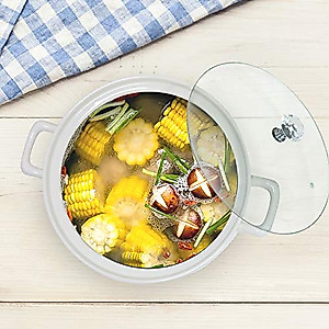 ABHOME Ceramic Soup Tureen with Glass Lid Porcelain Serving Tureen Soup for Restaurant Home Kitchen Decoration Cute Ceramic Covered Tureens for Soup, White Porcelain (8.58 in)