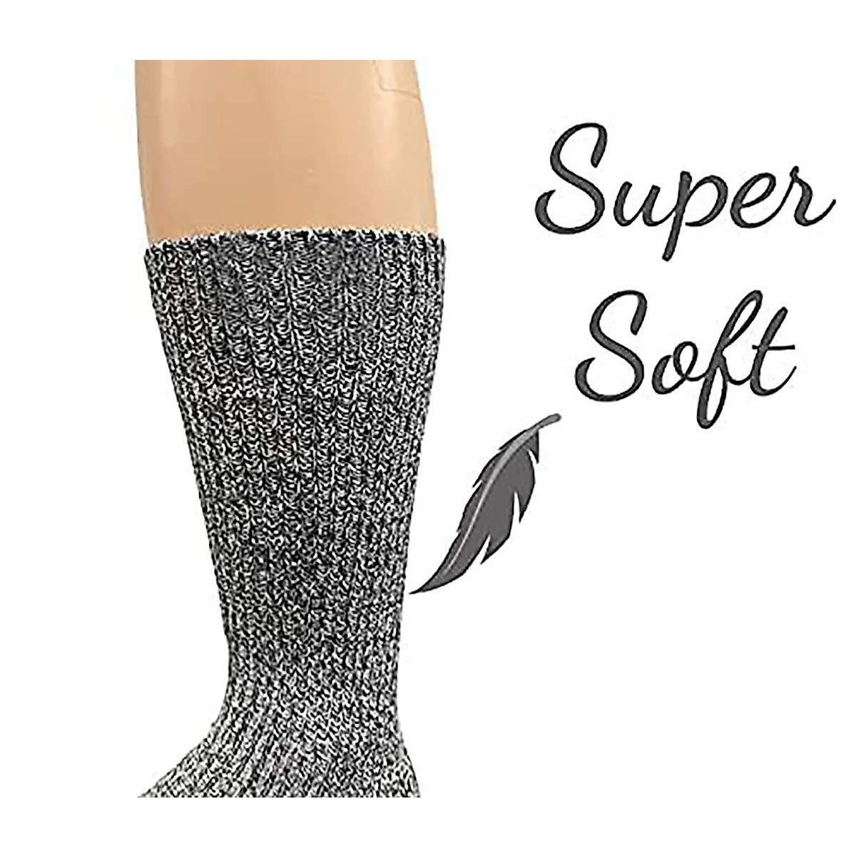 Sierra Socks Women's Thick Hiking Warm Wool Crew Socks (Black/Charcoal, Large)