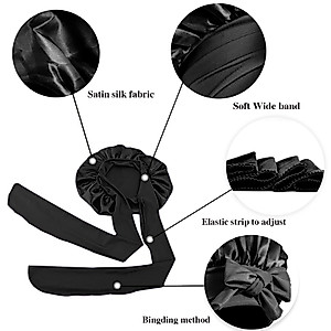 Women Satin Bonnet, Large Satin Bonnets for Braids Jumbo Size Silk Bonnet For Sleeping, Black Women Hair Bonnet with Stretchy Tie Band Sleep Bonnet Cap for Long Curly Hair Braid (Black & Leopard)
