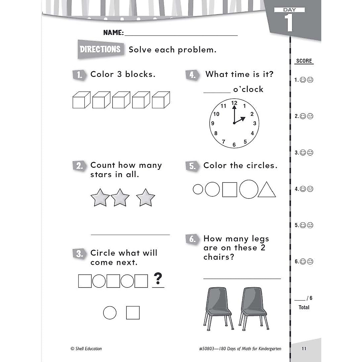 Shell Education 180 Days of Math for Kindergarten (180 Days of Practice)