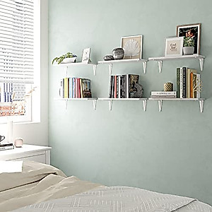 Wallniture Arras 17"x6" Floating Shelves for Storage, Wall Bookshelf Living Room Decor, Wall Shelves for Kitchen, Bathroom Floating Shelf, Dining Room Storage Shelves, Set of 6, White, Wood