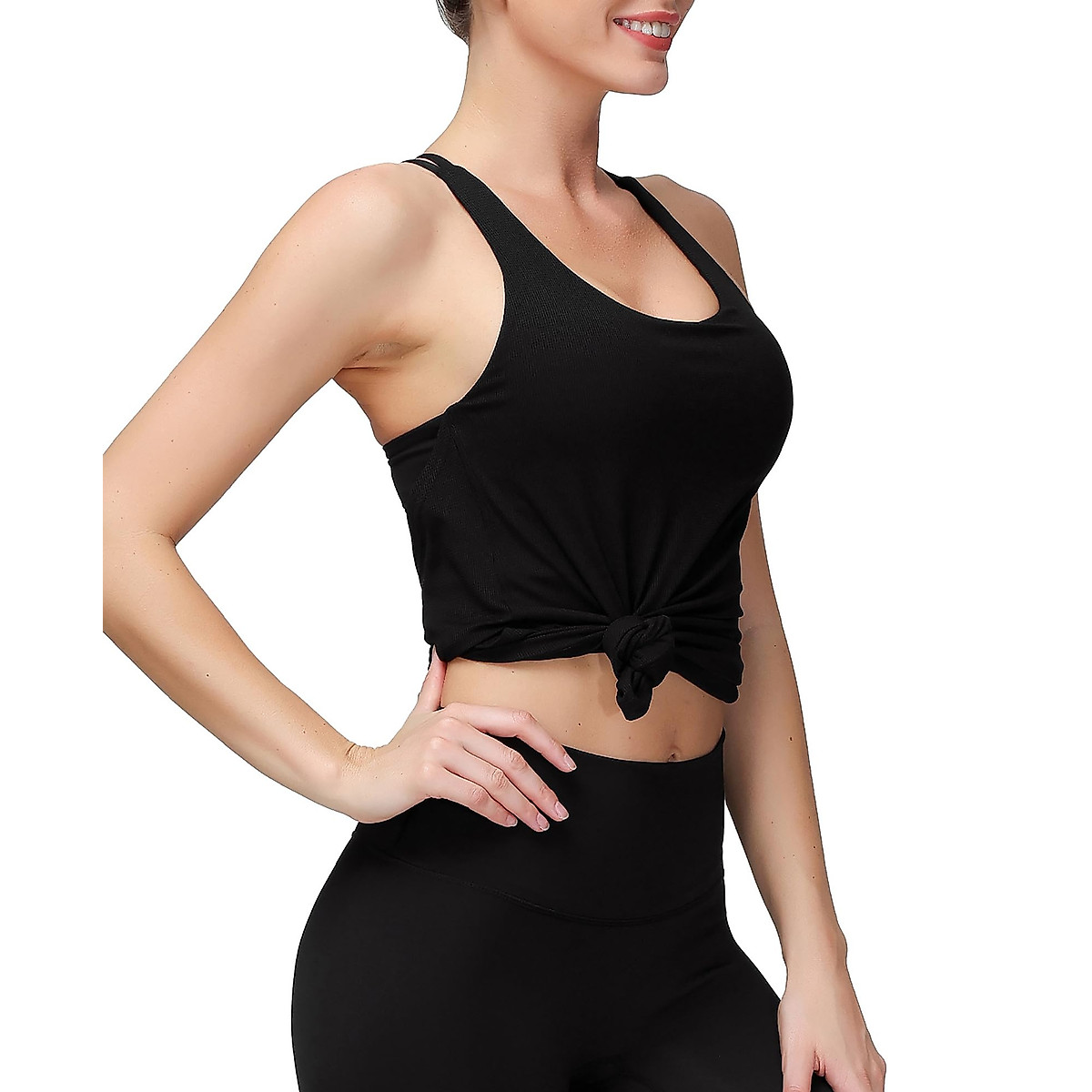 MotoRun Workout Tank Tops Activewear Built in Bra Strappy Yoga Tops Athletic Open Back Shirts Activewear for Women Black X-Large