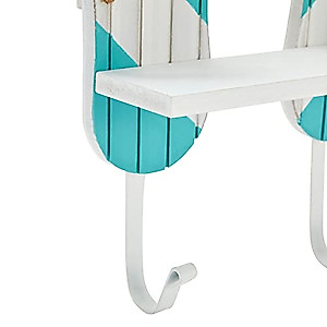 Okuna Outpost Nautical Hooks with Shelf, Decorative Starfish Slippers, Wall Hanging Decor with 3 Hooks (8 x 3 x 11 Inches)