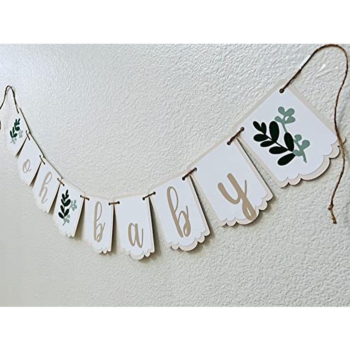 Oh Baby Greenery Banner,Baby Shower Decor,Party Garland,Mini Banner