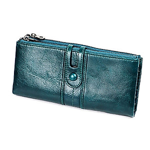 Womens Wallet Genuine Leather RFID Blocking Purse Credit Card Clutch (blue)