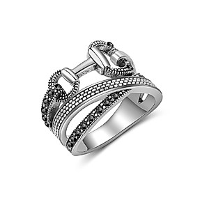 Aprilery Black Rings for Women, Vintage Punk Marcasite Statement Ring Multiple Rows Chunky Band Costume Ring Jewelry Gifts for Her Size 7