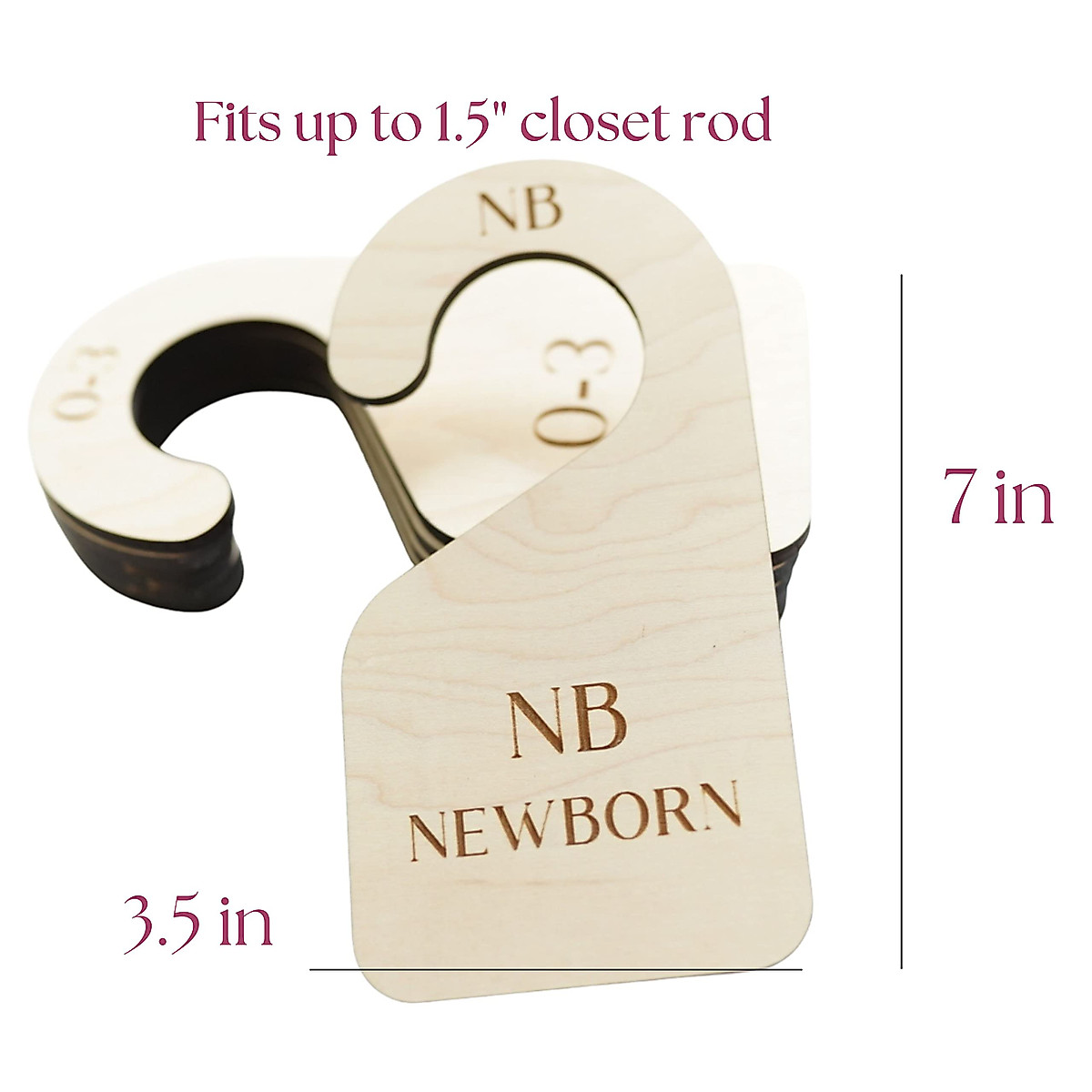 Heart and Home Designs - Modern Double-Sided Baby Closet Dividers, Nursery Closet Organizers – Set of 7 Durable Baby Closet Size Dividers - Size Newborn to 24 Months