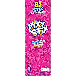 Pixy Stix Candy Filled Fun Straws, Grape, Maui Punch, Cherry & Orange Flavors, 0.42 oz (Pack of 85)