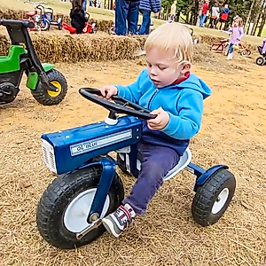 Tricam Ol' Blue Tractor Tricycle, 22 Inch Steel Toddler Bike Kids Ride On Toy with Pedals, 3 Position Adjustable Seat, & Pneumatic Rubber Wheels, Blue