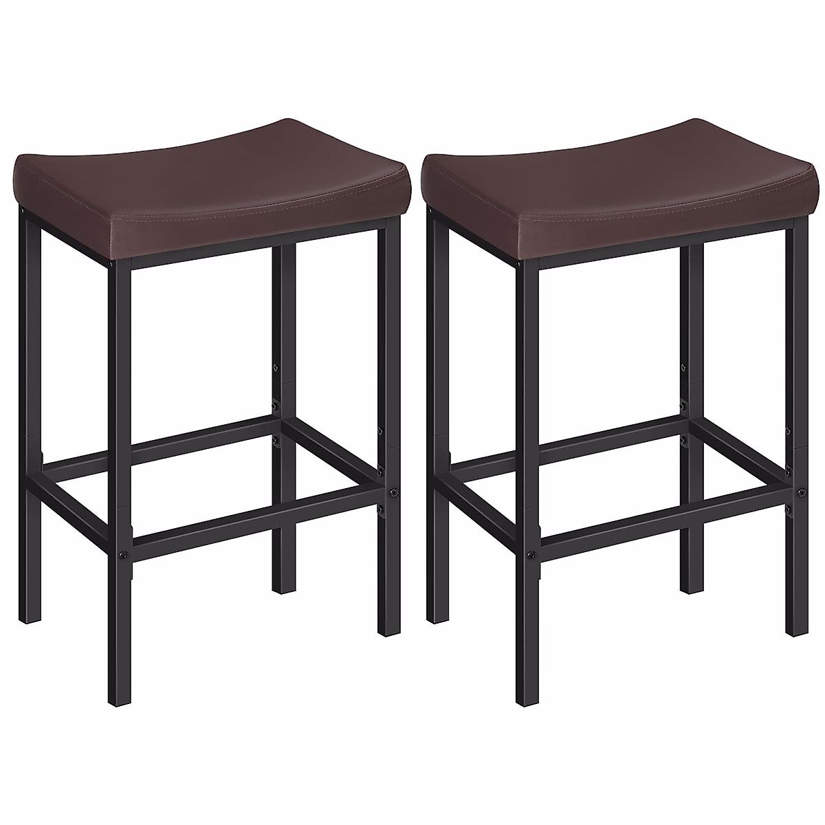 HOOBRO Bar Chairs, Set of 2 Counter Height Saddle Stools with Curved Surface, 24.8 Inches, 2.4" Thick Upholstery, for Kitchen and Dining Room, Brown and Black BC10BY01