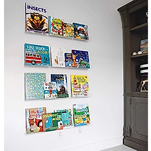 Acrylic Floating Wall Shelves 4 Pack Kids Bookshelf 24 Inch, Wall Mounted Invisible Ledge Shelf, Spice Rack, 4MM Thick Clear Bathroom Storage Shelves Display Organizer Toy Picture with 12 Screws