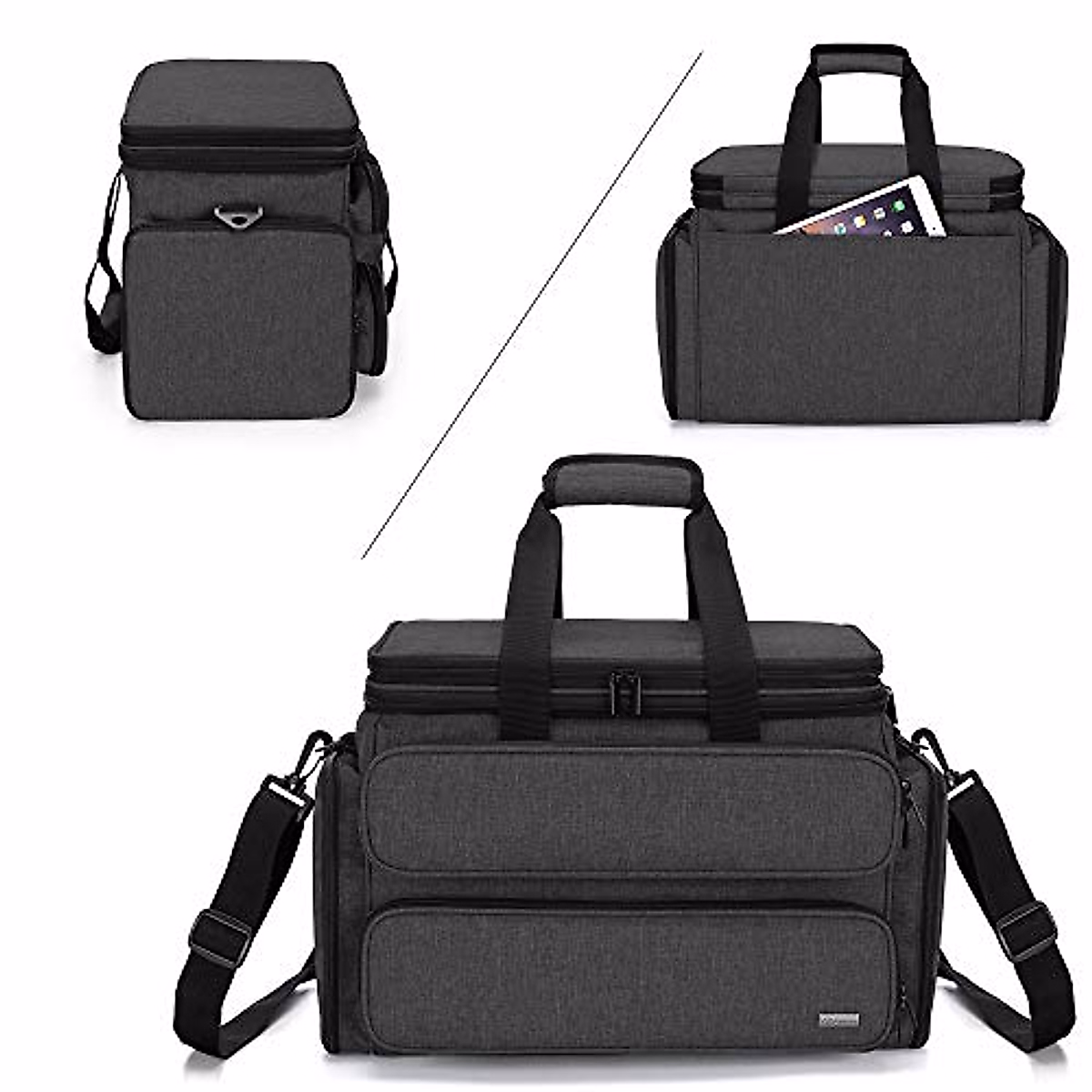 YARWO Knitting Yarn Bag, Portable Crochet Storage Tote with Double Top Cover and Yarn Holes for Knitting Needles(Up to 14”), Unfinished Projects and Skeins of Yarn, Black