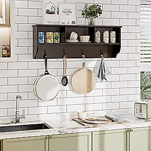 SHUANGZ Wall-Mounted Coat Rack Storage Shelf with 4 Dual Hooks, 38.6 Wooden Entryway Hanging Shelf Floating Shelves with 3 Storage 3G-4G 3G-4G