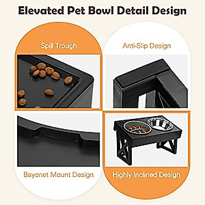 Elevated Dog Bowl, 3 Adjustable Raised Dog Bowl, with Slow Feeding Bowl and 1.5l Water Bowl Heights 2.7”, 8.26”, 10.82” with Suitable for Small Medium Large Dogs Cats