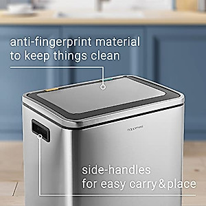 happimess HPM1004A Elmo Rectangular 8-Gallon Double Bucket Trash Can with Soft-Close Lid, No Slamming, Fingerprint-Proof, Kitchen, Laundry Room, Office, 7.9 Gallons, Stainless Steel