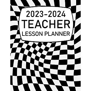 Teacher Lesson Planner 2023-2024: Wavy Checkered Pattern, Monthly and Weekly Class Organizer for Teachers With Gradebook