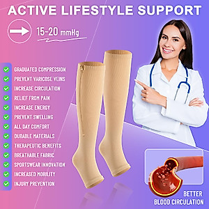 cerpite Zipper Compression Socks Men & Women - 2 Pairs Of 15-20mmhg Open Toe Compression Socks Knee High,Suit For Running