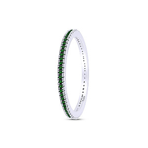 Jewel Zone US Simulated Green Emerald Eternity Stackable Wedding Ring in 14k White Gold Over Sterling Silver (1/5 Ct)
