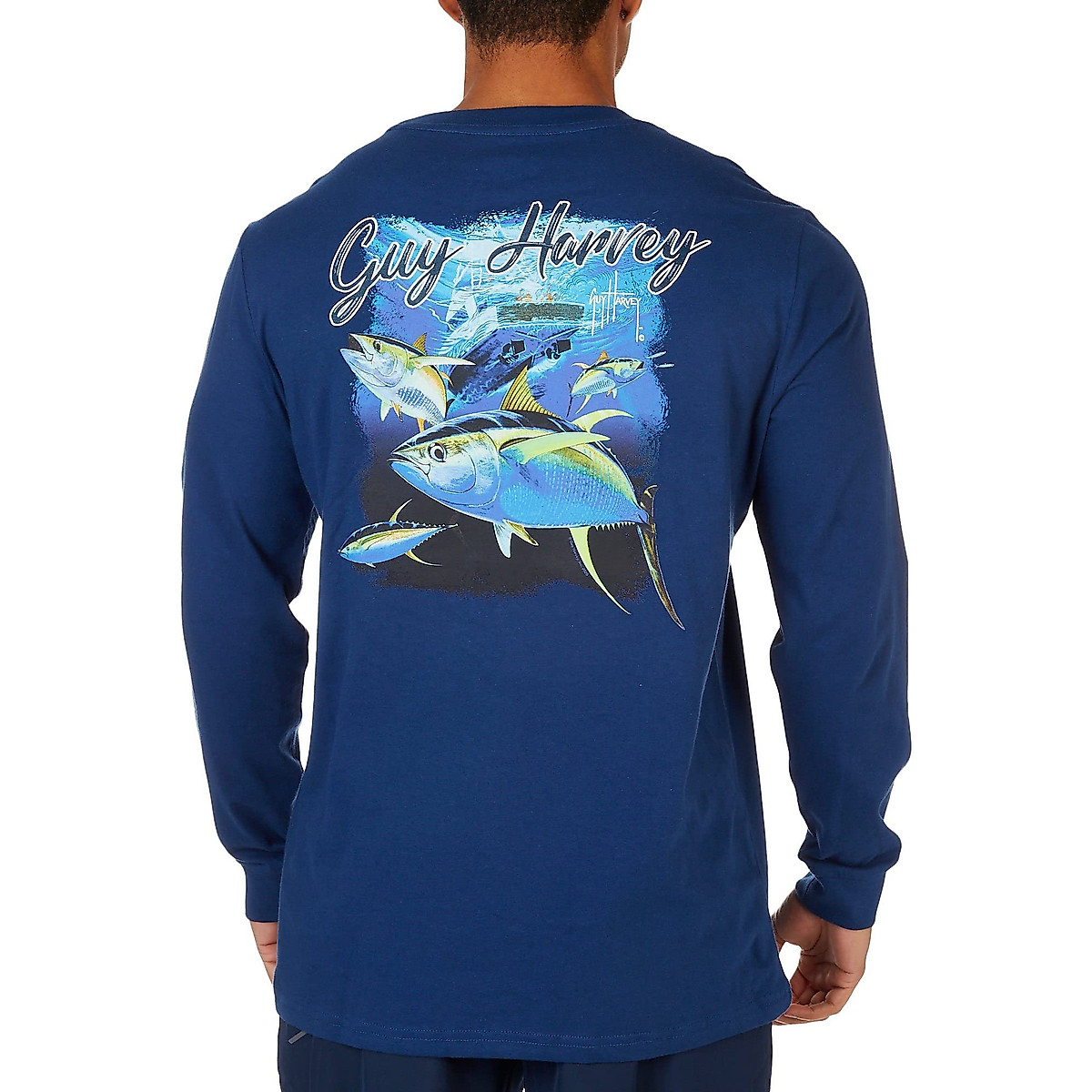 Guy Harvey Mens Yellow Fin Tuna Long Sleeve T-Shirt Large Navy