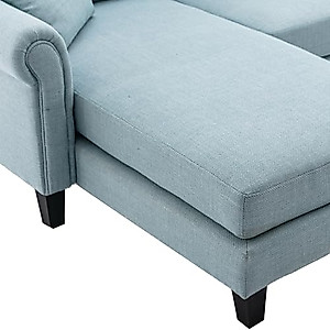 i-POOK 108" U-Shaped Sectional Couch, 6-Seat Linen Modular Couch with Chaise Lounge and Removable Cover, Modern Corner Couch with Ottoman for Living Room, Light Blue