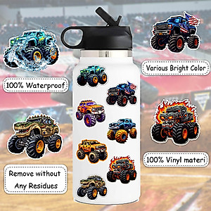 LANKEME 50 PCS Monster Truck Stickers for Kids, Truck Monster Stickers for Water Bottles Laptop Car, Monster Truck Party Favors, Cute Stickers for Boys Party Gifts (Monster Truck Stickers)