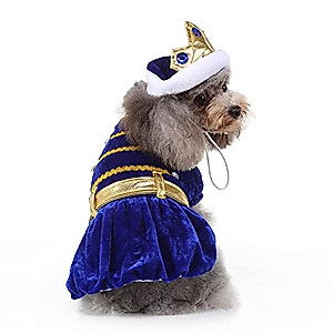 Yoption Dog Cat Prince Costumes with Crown Hat, Pet Halloween Christmas Velvet Cosplay Dress Funny Outfits Clothes for Puppy Dogs Cat (XL)