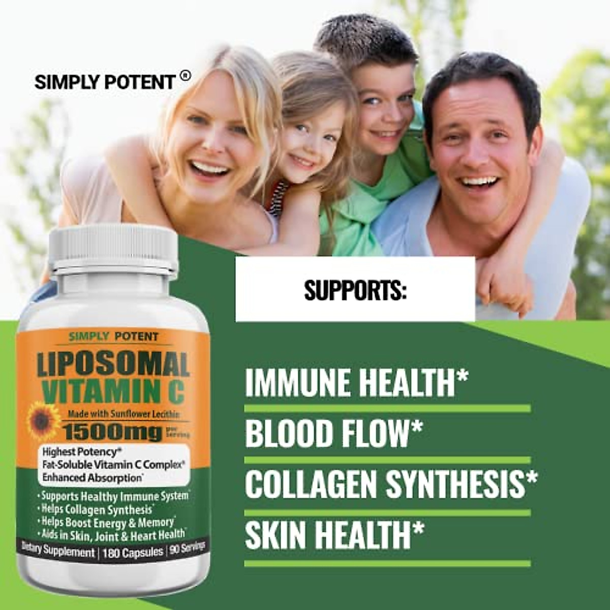 Liposomal Vitamin C 1500mg, 180 Capsules, Enhanced Absorption Fat Soluble Ascorbic Acid VIT C, Liquid Liposomal Vitamin C Alternative, High Dose Supplement for Immune, Collagen, Heart & Brain Support