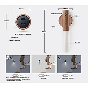 HIREATH Mini Wireless Portable LED Motion Sensor Night Light,Large Battery Rechargeable,Wood Stick Torch Magnet Light for Stairway, Bedroom, Kidsroom, Bathroom, Hallway, Wardobe, Wall, Cabinet