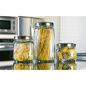 Mason Craft & More Airtight Kitchen Food Storage Clear Glass Pop Up Lid Canister, 3 Piece Pop Up Graduated Canister Set (1.6L, 2.75L, and 4.6L)