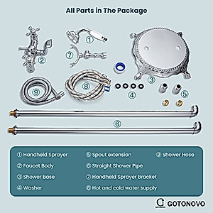 gotonovo Freestanding Bathtub Faucet Polished Chrome Floor Mount Tub Filler Double Cross Knobs Bathroom Mixing Tap with Handheld Shower Telephone Shape