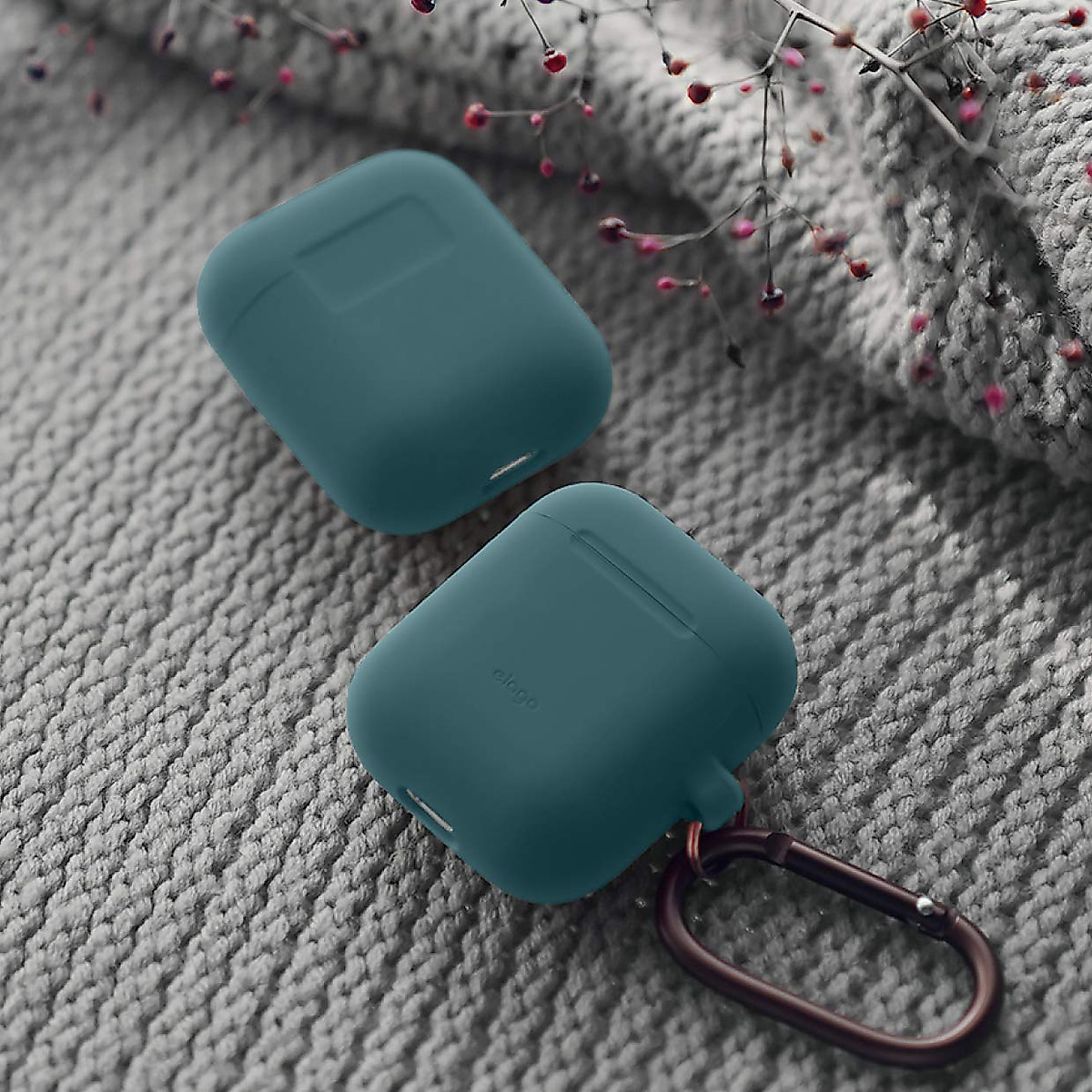 elago Silicone Case with Keychain Compatible with Apple AirPods Case 1 & 2, Front LED Visible, Supports Wireless Charging, Protective Silicone [Dark Turquoise]