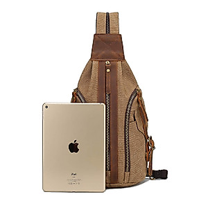 peacechaos Canvas Sling Bag - Small Crossbody Backpack Shoulder Casual Daypack Rucksack for Men Women Outdoor Cycling Hiking Travel (Brown)