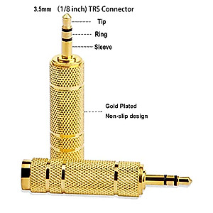 1/4 to 3.5mm Adapter, 1/8 to 1/4 Headphone Adapter Male to Female Connector, 6.35mm to 3.5mm Auxiliary Audio Adapter, 2 Pack