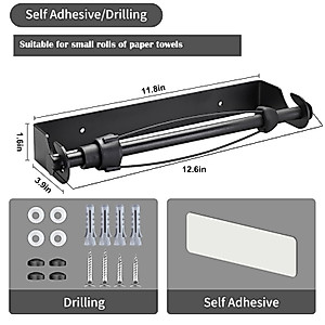 Black Paper Towel Holder Wall Mount,Adhesive or Drilling Paper Towel Holder Under Cabinet for Kitchen,Stainless Steel Hanging Paper Towel Holder