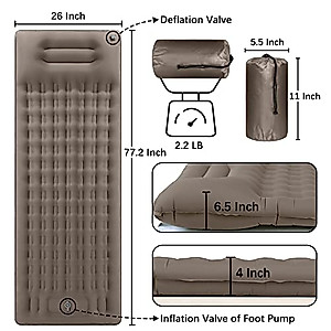 NOWTOWIN Inflatable Sleeping Pad for Camping, 4 Inch Thick Comfortable Sleeping Mat for Backpacking Hiking Traveling, Compact Waterproof Camping Air Mattress with Built in Foot Pump and Pillow