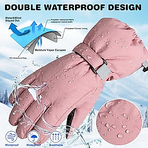 ThxToms Kids Winter Gloves, Waterproof Ski Snow Gloves for Boys and Girls, Winter Warm Gloves for Cold Weather Outdoor Play(Morandi Pink, M)
