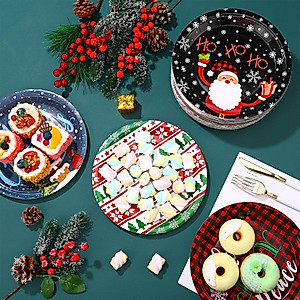 Sunnyray 100 Pack Christmas Paper Plates Christmas Party Plates 9 Inch, Plaid Disposable Dinner favors for Xmas Holiday Party Supplies