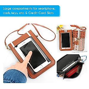Small Travel Purse Pouch Bag - Crossbody Strap Wallet Smartphone Touchscreen Case Ball Sports Game, Animal, American Flag (Sports - Baseball)
