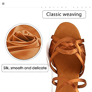 VCIXXVCE Women's Professional Latin Dance Shoes Tan Open Toe Ballroom Salsa Practice Performance Dance Shoes 3 Inch Heel,7 US