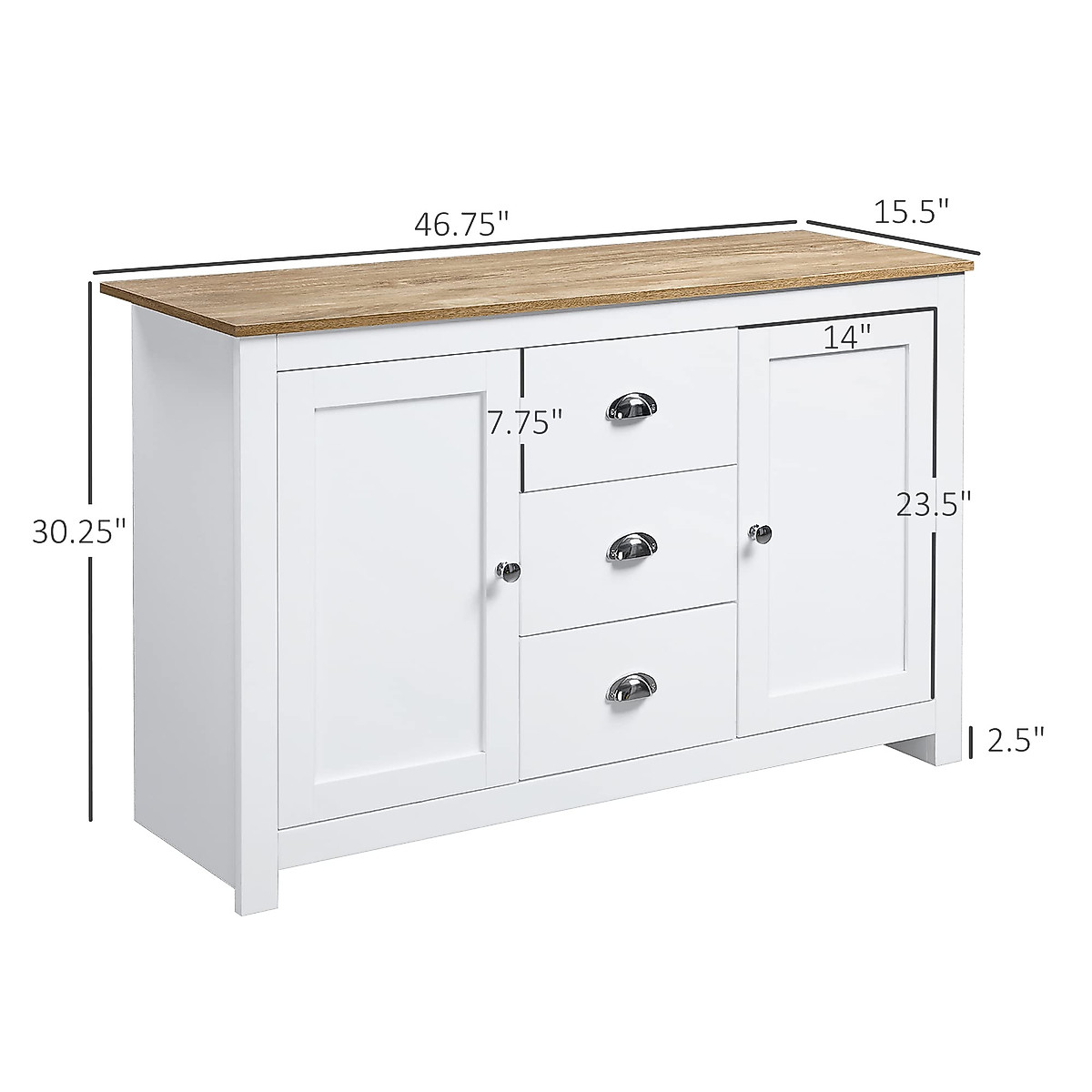 HOMCOM Kitchen Sideboard with Adjustable Shelves, Buffet Cabinet, Coffee Bar Cabinet with 3 Storage Drawers, White