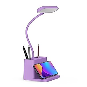 AXX Cute Purple Desk Lamp, Rechargeable Study Table Light for Home Office, Small, Battery Operated, LED, Flexible Gooseneck, Mini, Cordless, College Dorm Room Desktop Accessories for Kids Teen Girls